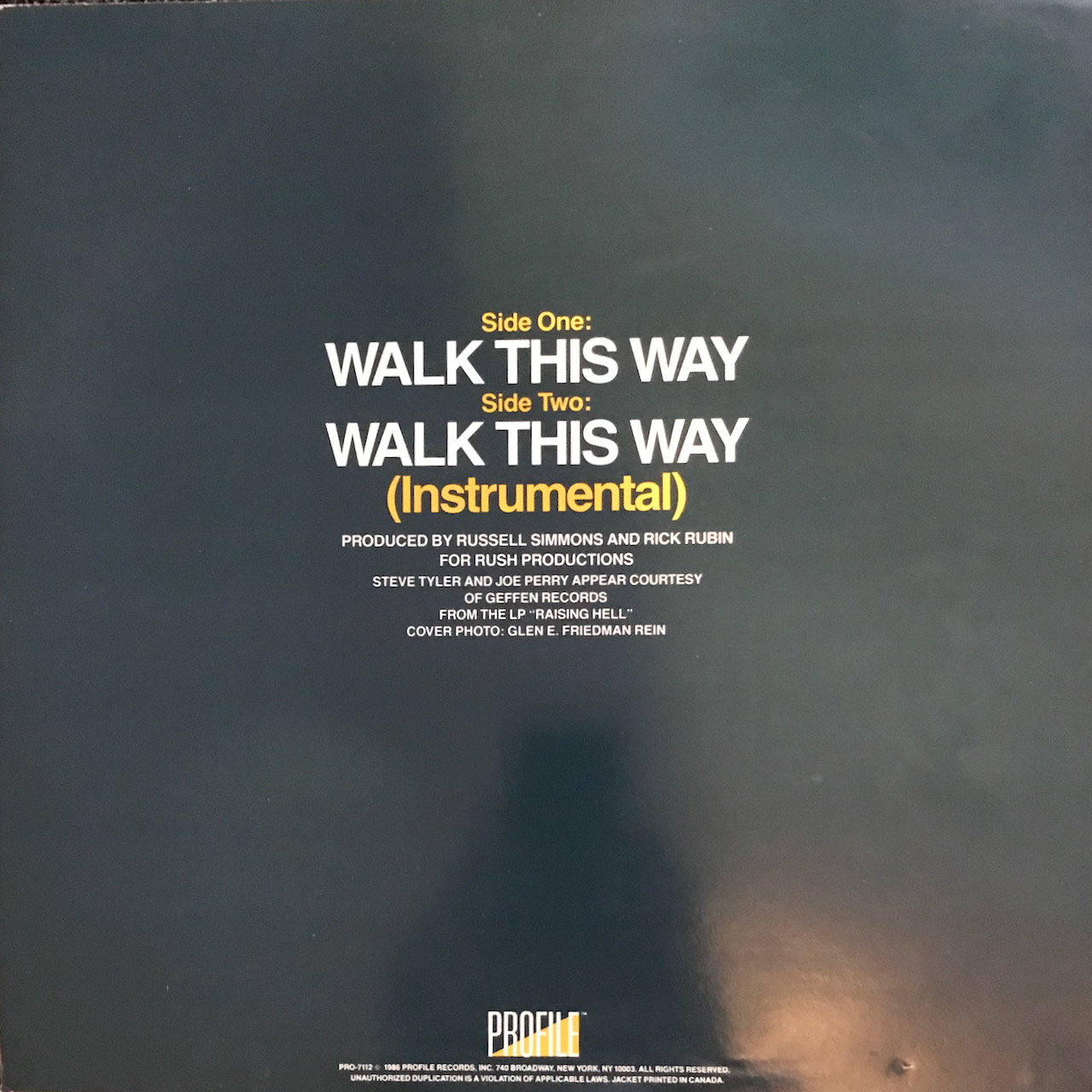 Run DMC – “Walk This Way” – 12″ Single (The Aerosmith Collection Series ...