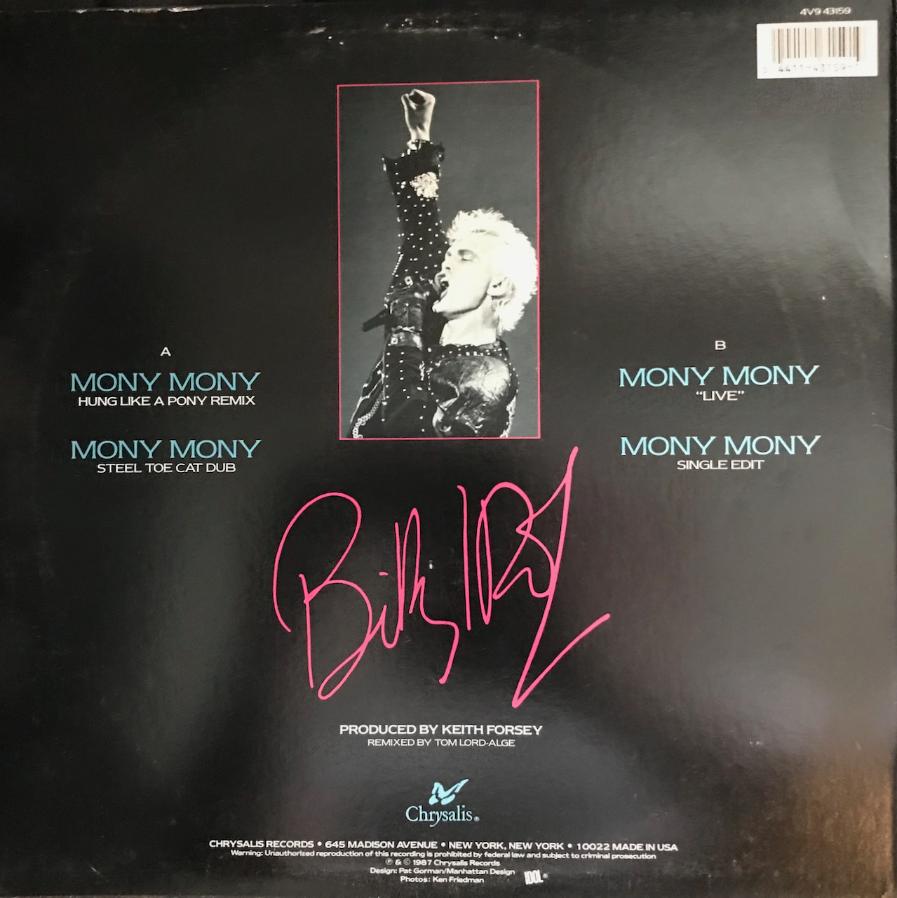 Billy Idol – “Mony Mony” (Live) – 12″ Maxi Single (The Billy Idol ...