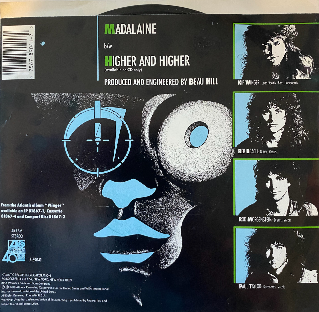 Winger – “Madelaine” – 7″ Single (Promotional Copy) – 2 Loud 2 Old Music