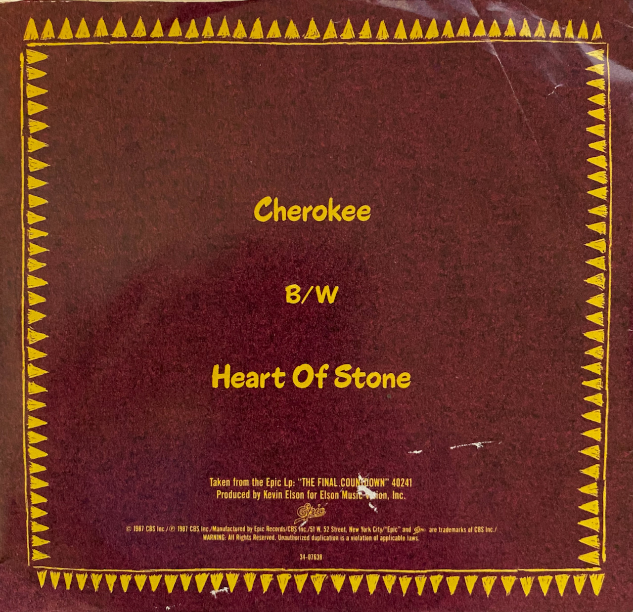 Europe – “Cherokee” – 7″ Single – 2 Loud 2 Old Music