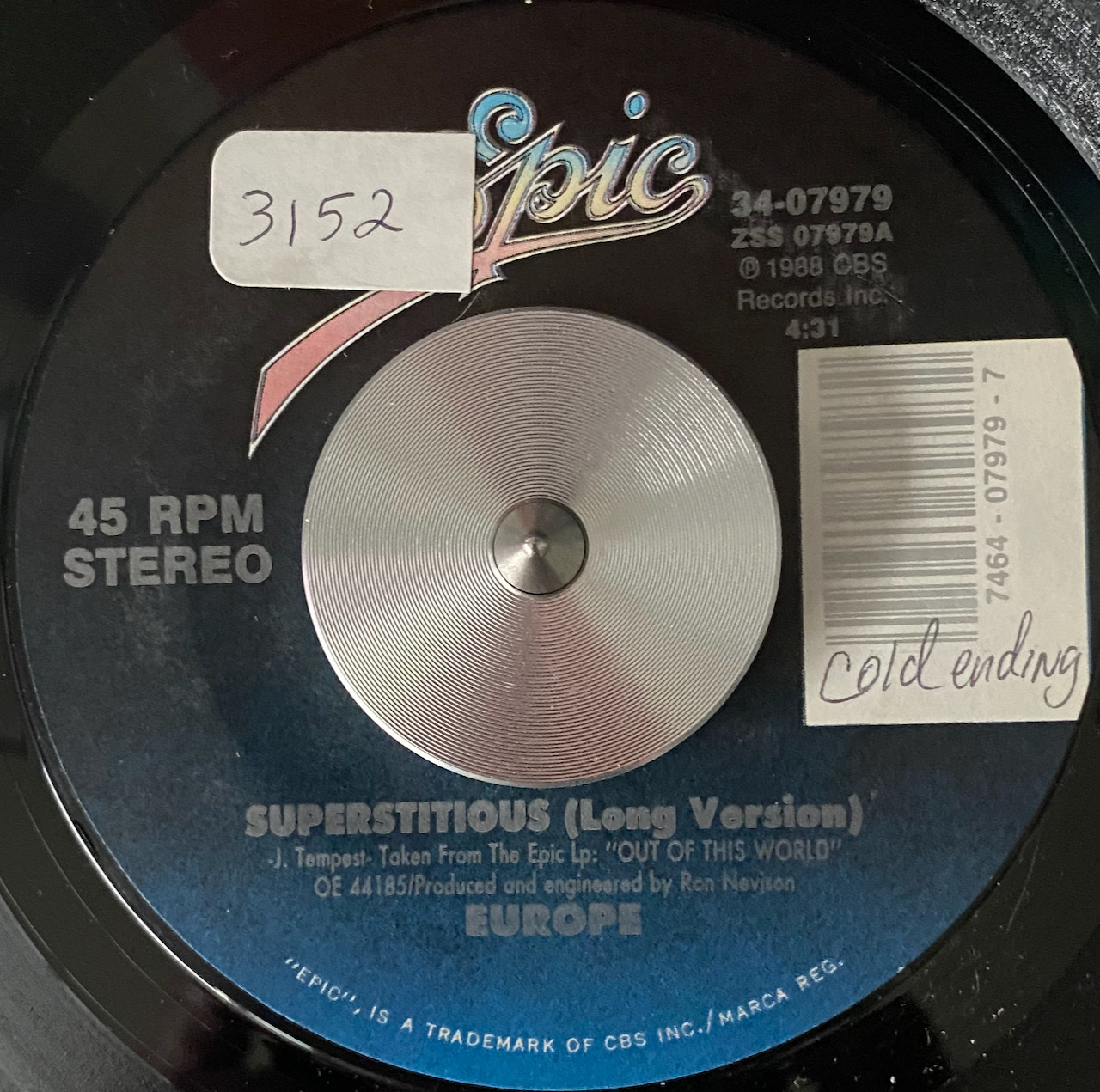 Europe – “Superstitious” – 7″ Single – 2 Loud 2 Old Music