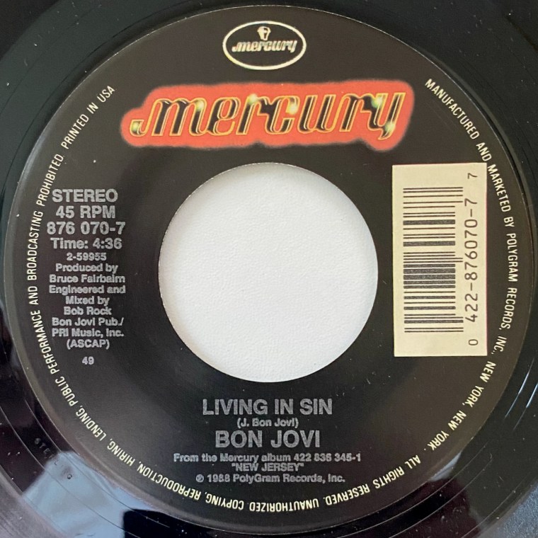 Bon Jovi – “Living in Sin” – 7″ Single – 2 Loud 2 Old Music