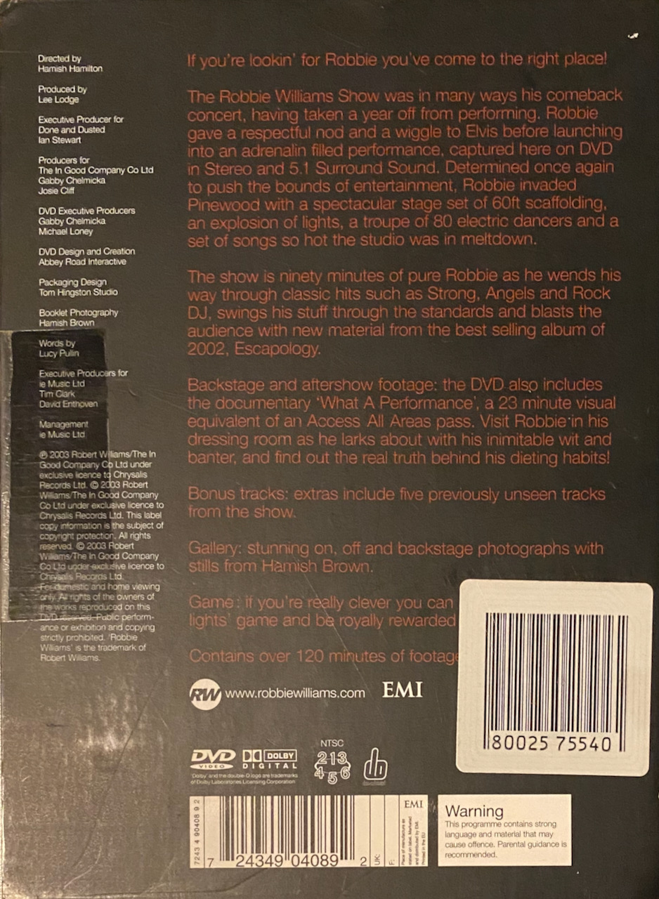 Robbie Williams – ‘The Robbie Williams Show’ (2003) – DVD Review – 2 ...