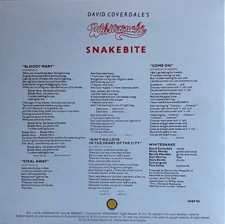Whitesnake – ‘Little Box ‘O’ Snakes (The Sunburst Years 1978-1982 ...