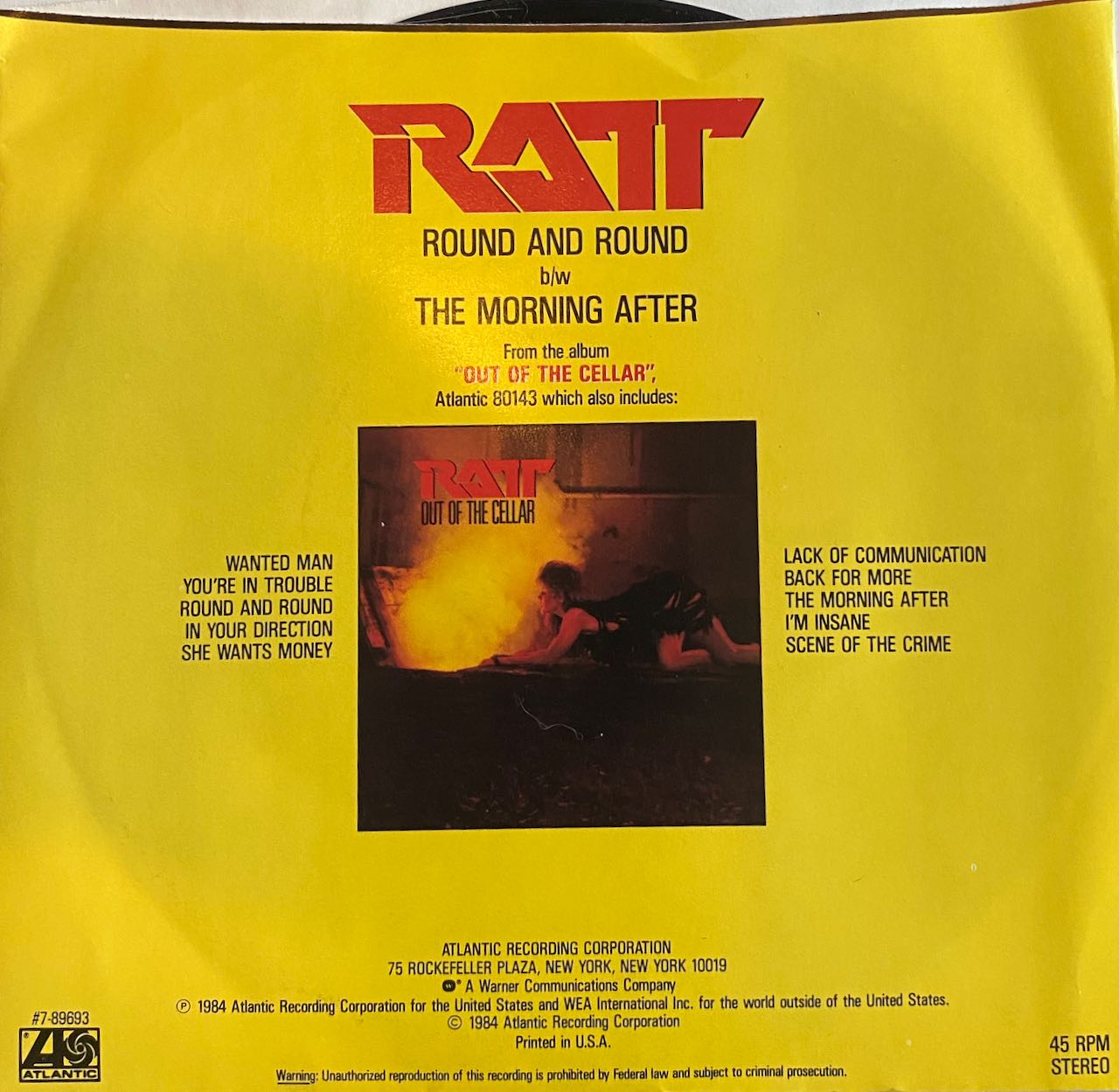 Ratt – “Round And Round” – 7″ Single – 2 Loud 2 Old Music